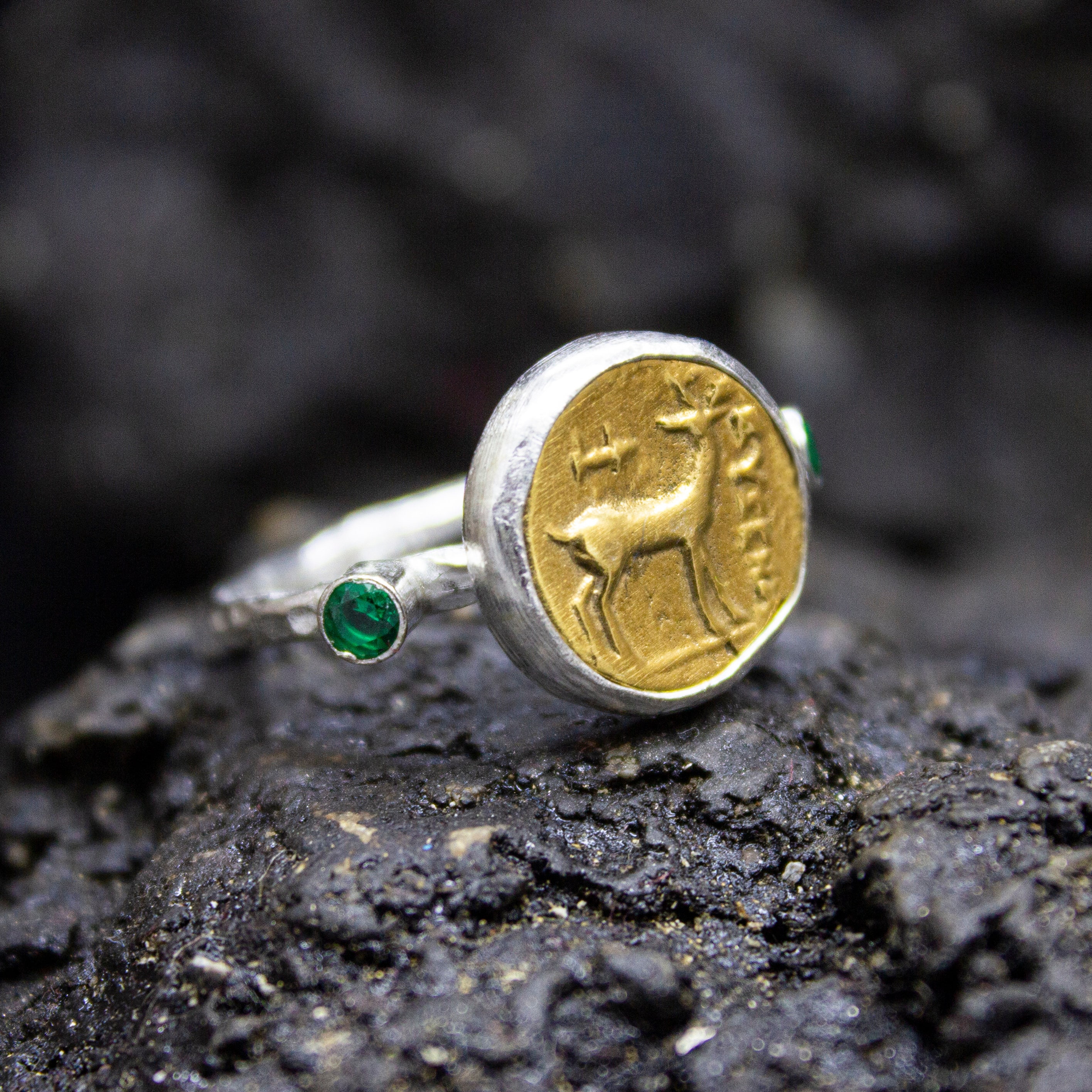 Artemis Ancient Mythology Deer Coin Ring 24K Gold Plated 925 - Etsy