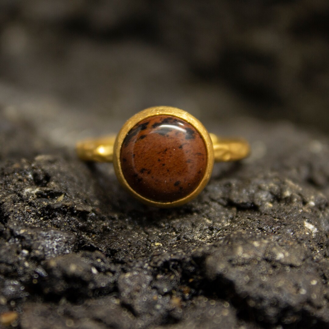 Hammered Bloodstone Ring | 24K Gold Plated | Handmade Stackable Ring ...