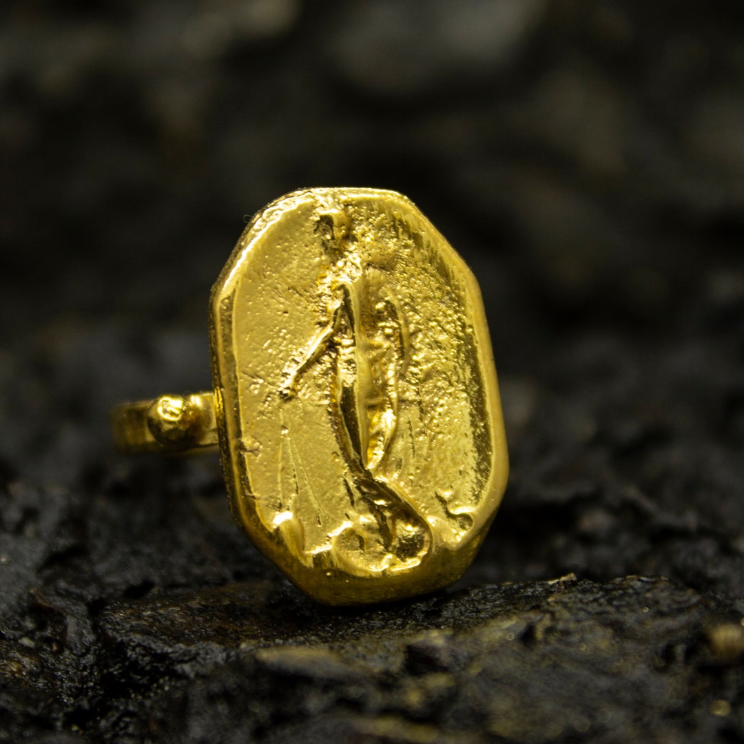 Ancient Greek Woman Signet Ring | 24K Gold Plated 925 Sterling Silver ...