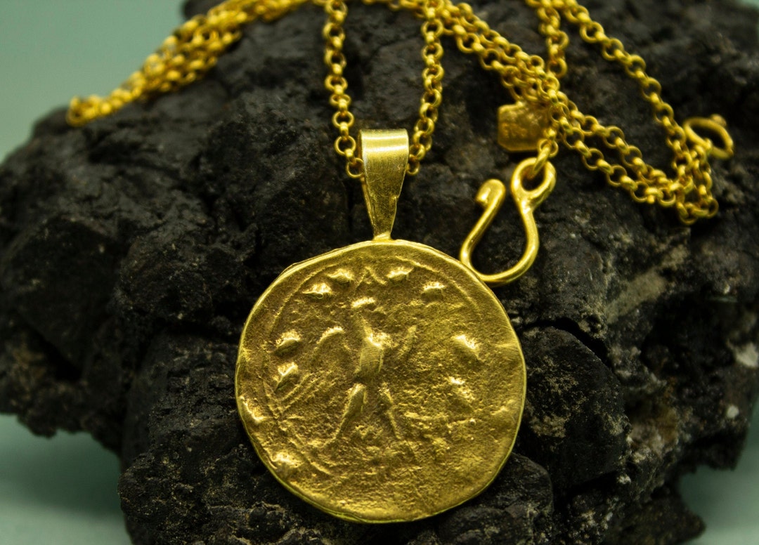 Ancient Bird Medallion Coin Pendant | 925 Sterling Silver 24K Gold ...