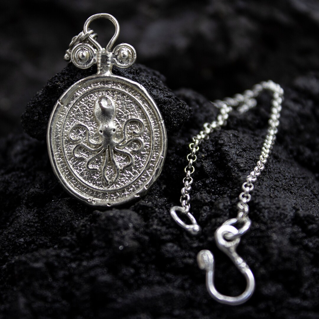 Ancient Octopus Signet Coin Necklace | 925 Sterling Silver 24K Gold ...