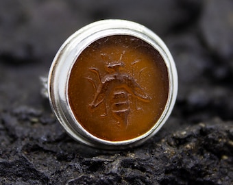 Greek Bee Intaglio Glass Ring 925 Sterling Silver Ephesus Ancient Bee ...