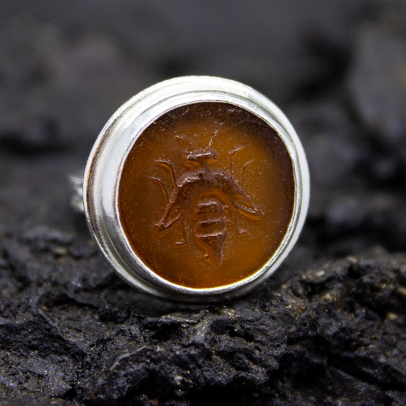 Ancient Greek Honey Bee Intaglio Glass Ring 925 Sterling | Etsy