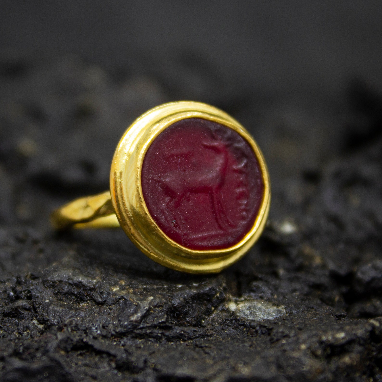 Historical Greek Deer Intaglio Glass Ring | 925 Sterling Silver ...