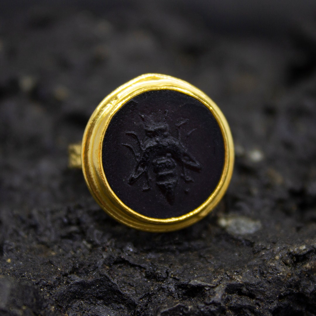 Greek Bee Intaglio Glass Ring | 925 Sterling Silver | Ephesus Ancient ...