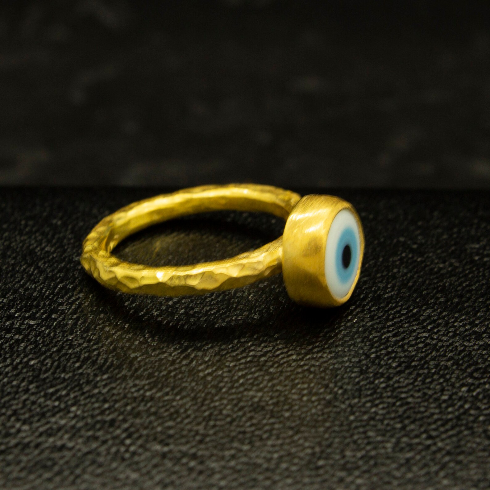 Blue Evil Eye Ring Protection Gold Hammered Ring 925 - Etsy