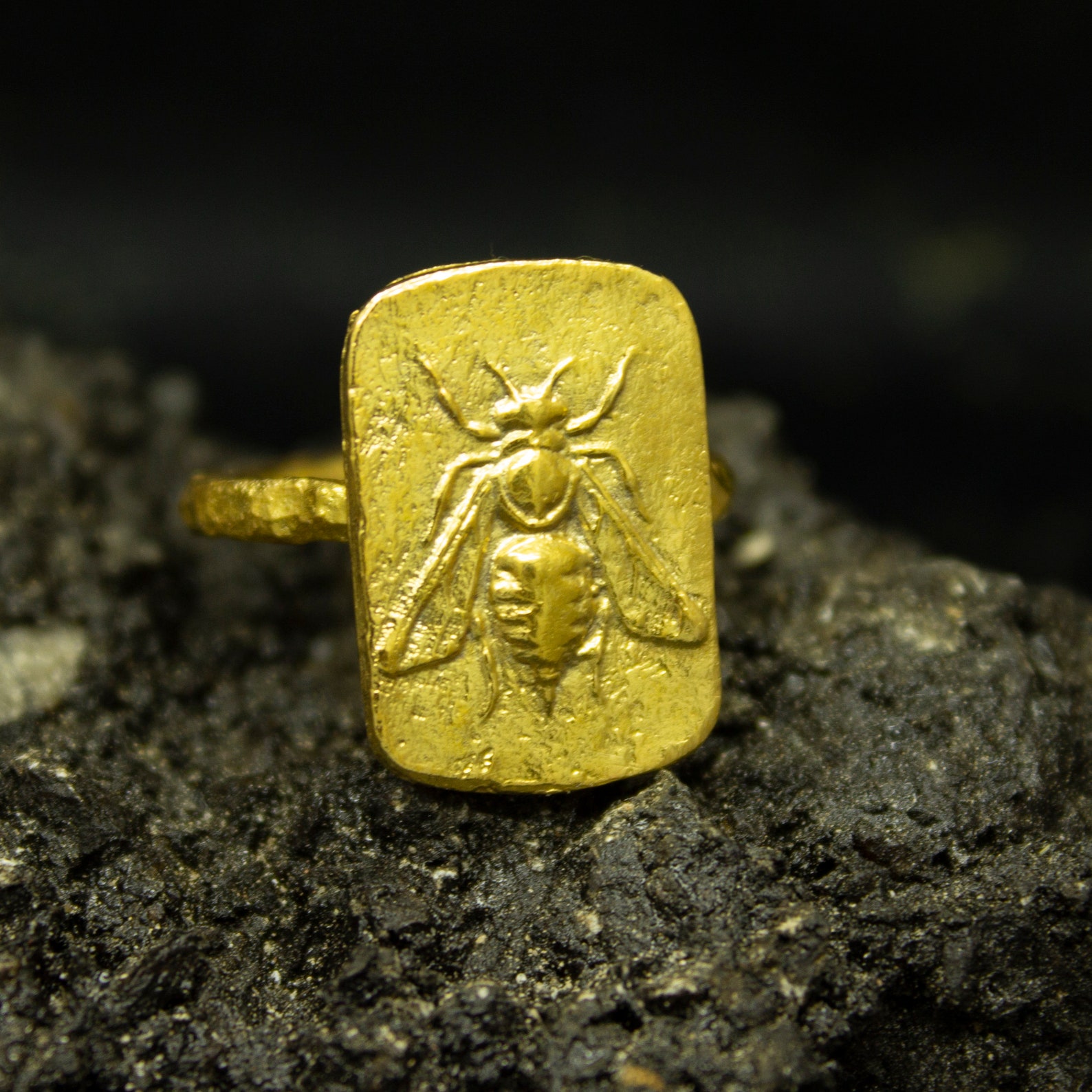 Roman Art Honey Bee Coin Ring | 24K Gold Plated 925 Sterling Silver ...