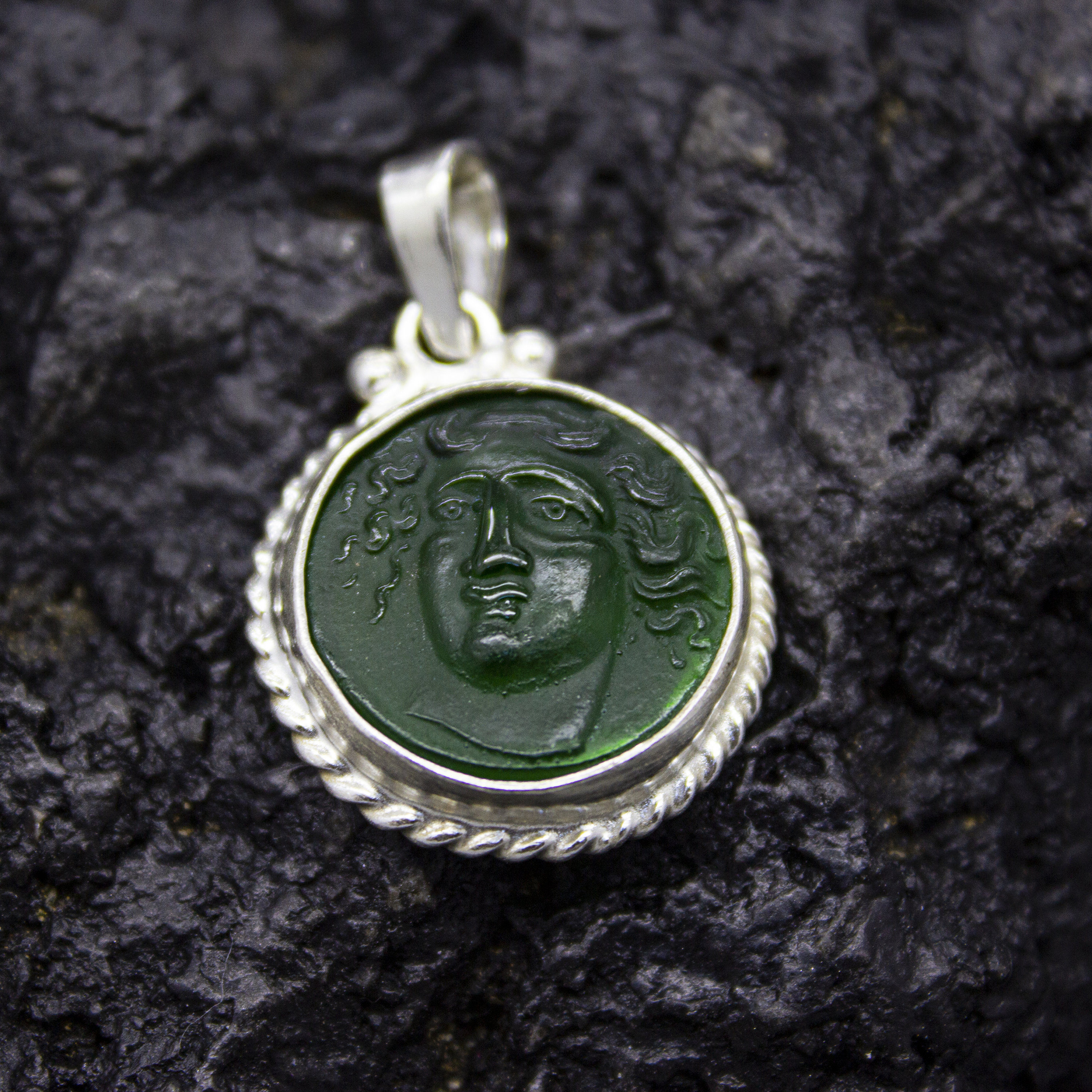 Ancient Greek Medusa Intaglio Glass Necklace 925 Sterling - Etsy