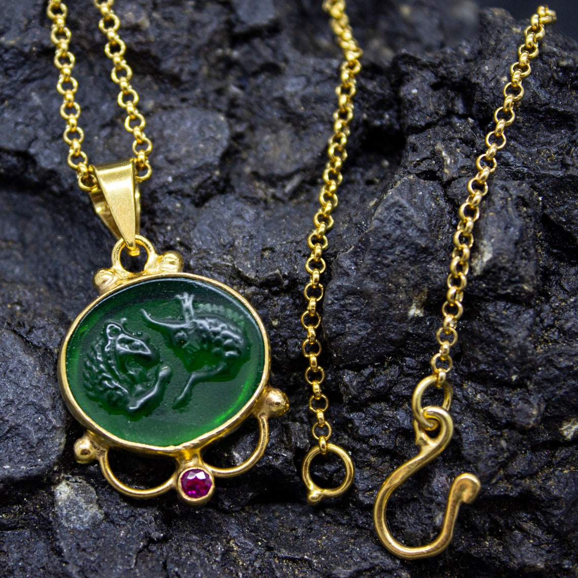 Lydia Lion and Bull Intaglio Necklace 925 Sterling Silver - Etsy