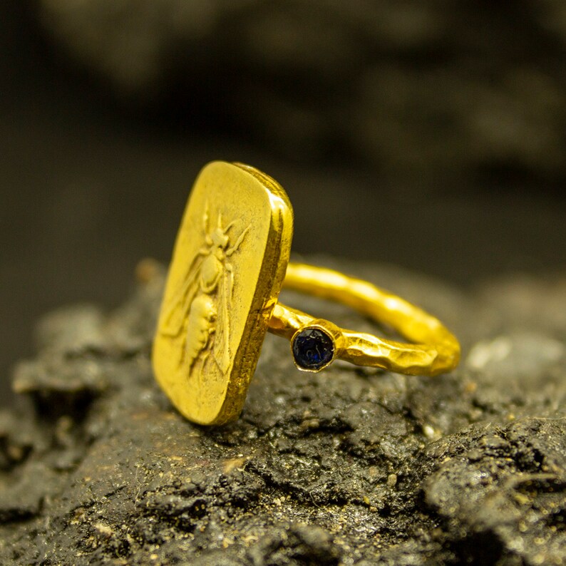 Roman Coin Ring | 24K Gold Plated | CZ Stone Silver Ring | Ionia ...