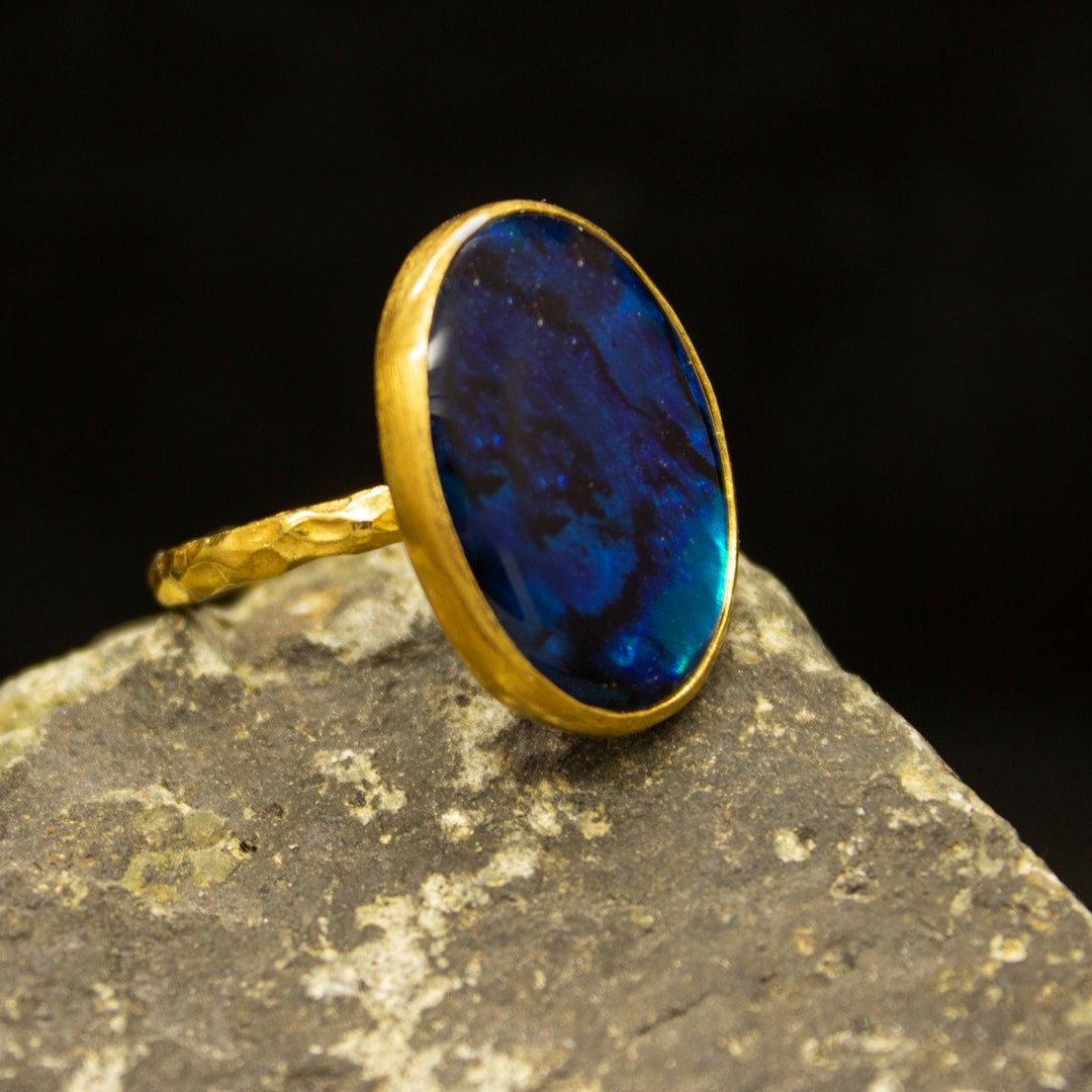 Blue Cosmic Ring | Spiral Galaxy Ring | 925 Sterling Silver 24K Gold ...