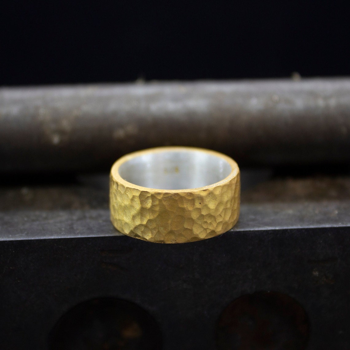 Hammered Wedding Ring 8 Mm 24K Gold Plated 925 Sterling Silver - Etsy
