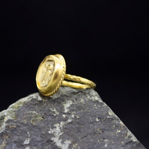 Ancient Roman Art Owl Signed Coin Ring 24K Gold Plated 925 Sterling ...