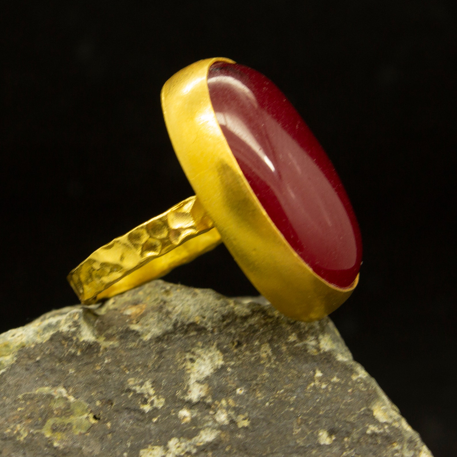 Natural Red Agate Ring | 24K Gold Plated | Carnelian Statement Ring ...