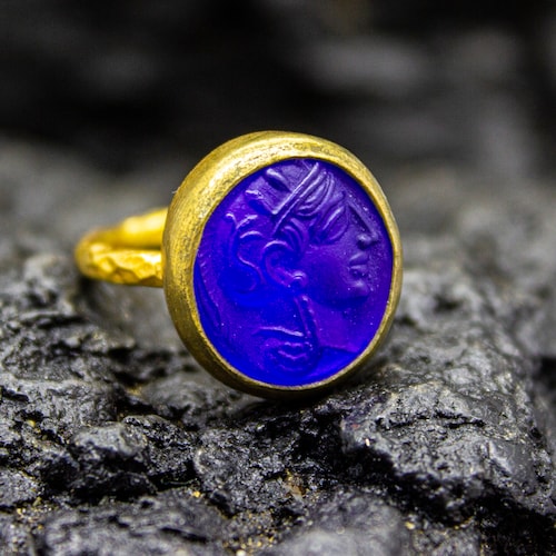 Ancient Greek Athena Owl Intaglio Glass Ring 925 Sterling - Etsy