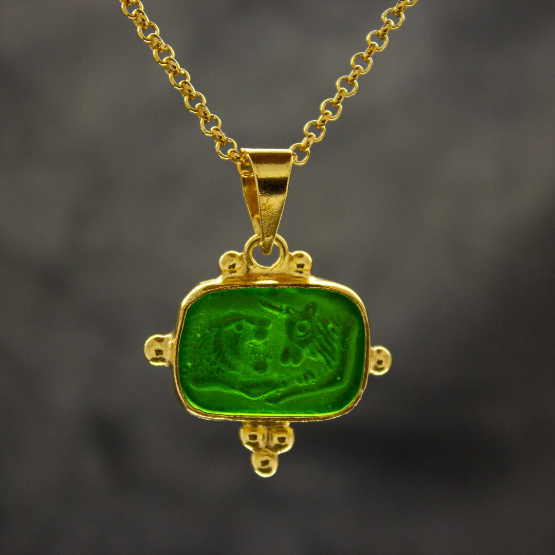 Ancient Lydia Lion and Bull Intaglio Necklace | 925 Sterling Silver ...