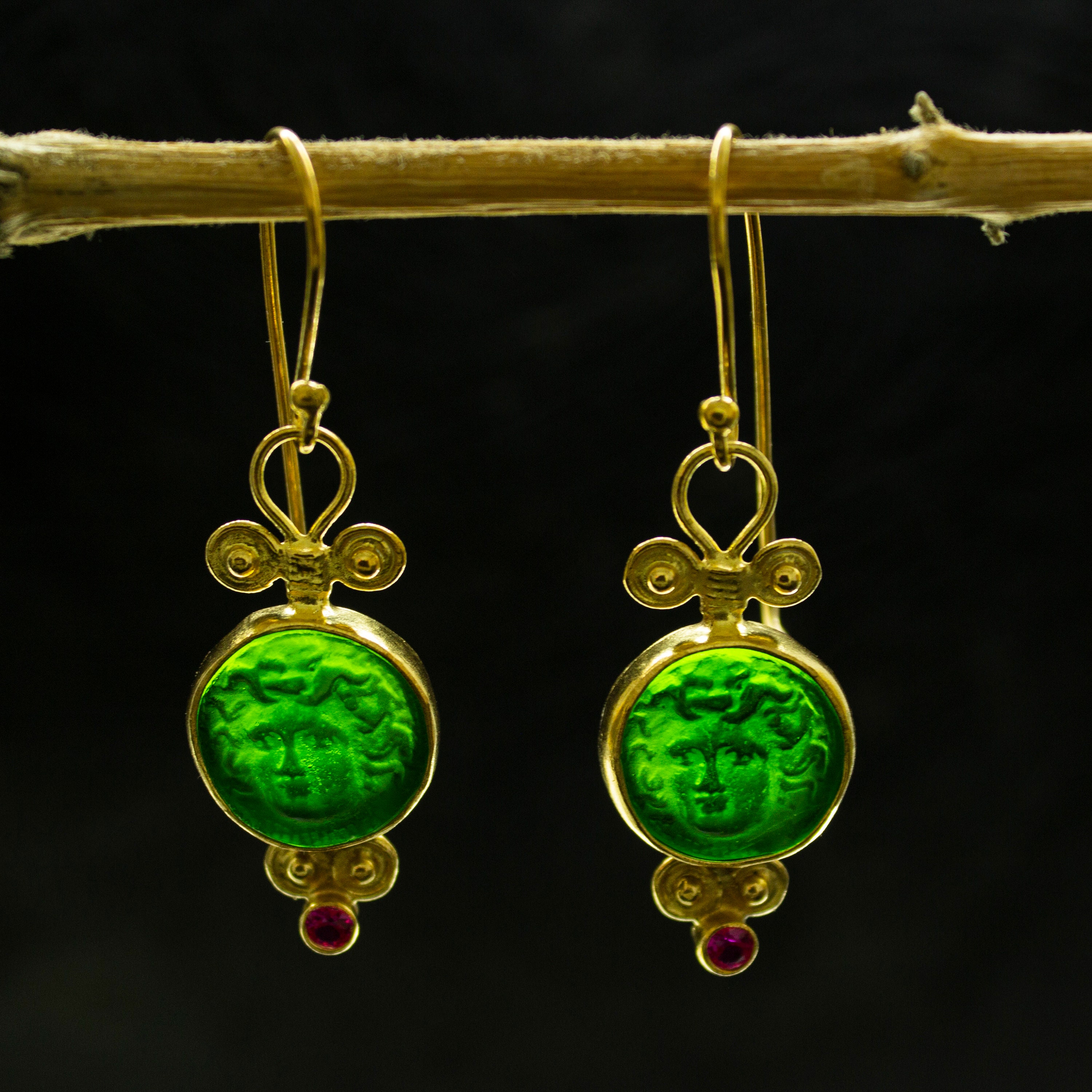 Greek Medusa Intaglio Venetian Glass Earrings | 925 Sterling Silver ...