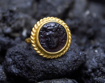 Greek Medusa Intaglio Glass Signet Ring 925 Sterling Silver Ancient ...