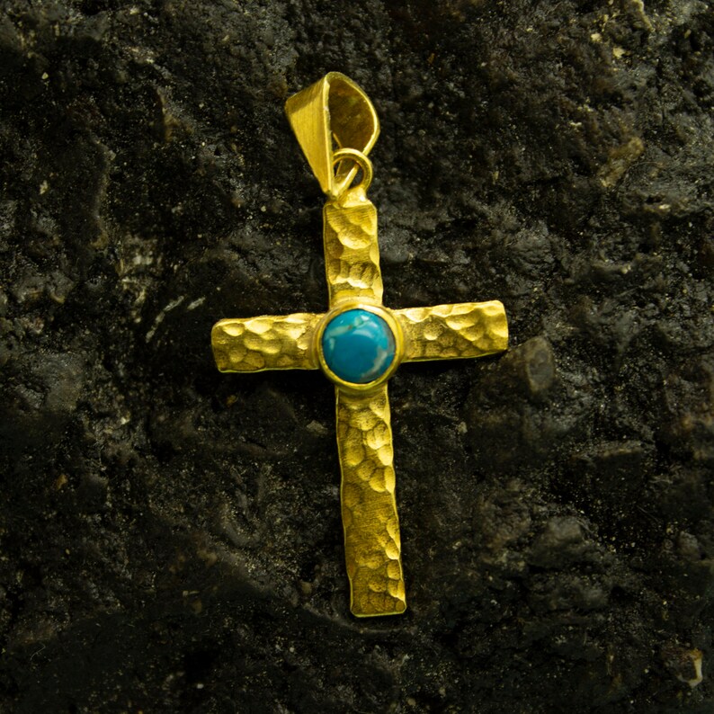 Turquoise Cross Pendant 925 Sterling Silver 24K Gold Plated - Etsy