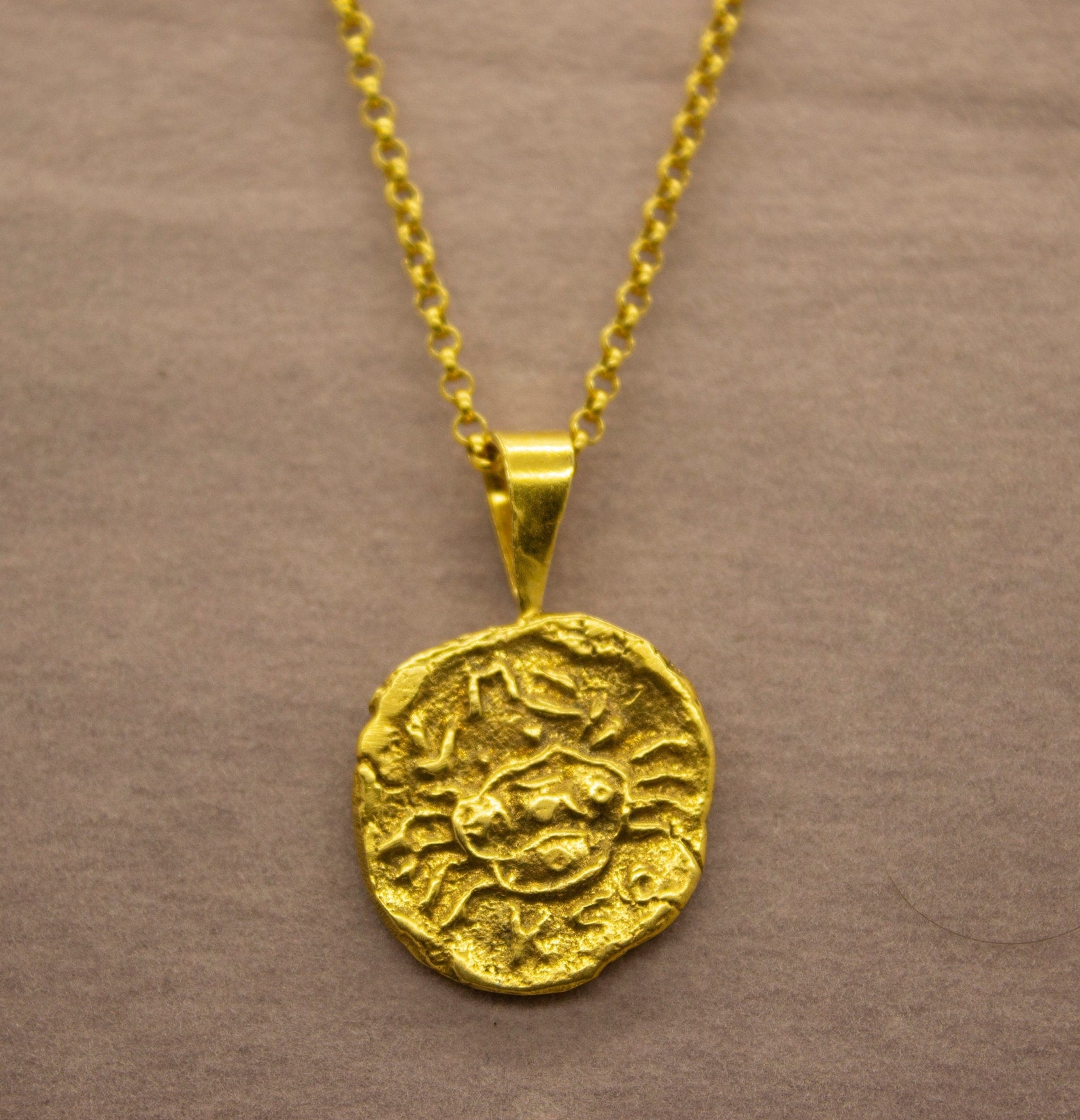 Ancient Crab Coin Pendant | 925 Sterling Silver 24K Gold | Zodiac Coin ...