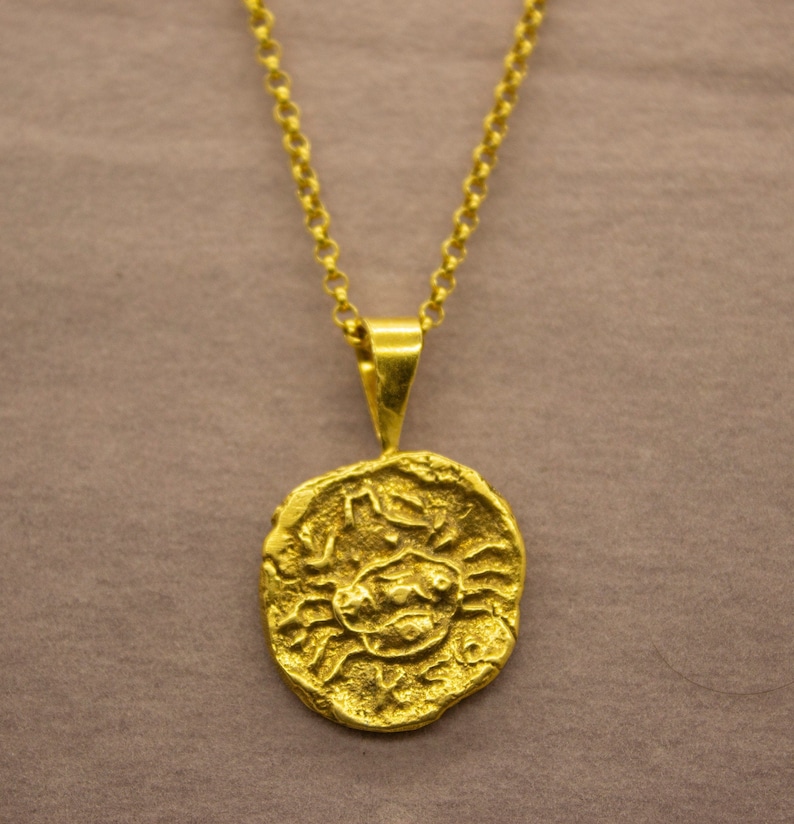 Ancient Crab Coin Pendant | 925 Sterling Silver 24K Gold | Zodiac Coin ...