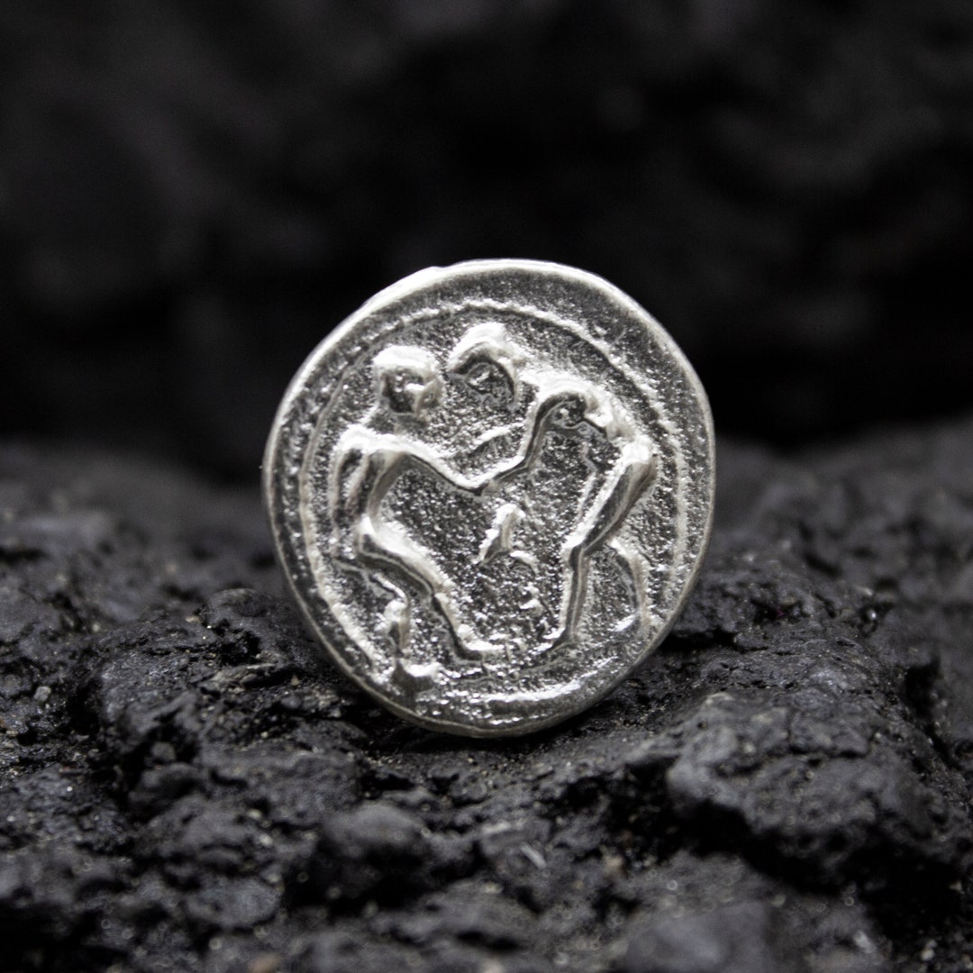 Ancient Greek Hercules Wrestling Signet Coin Ring | 925 Sterling Silver ...