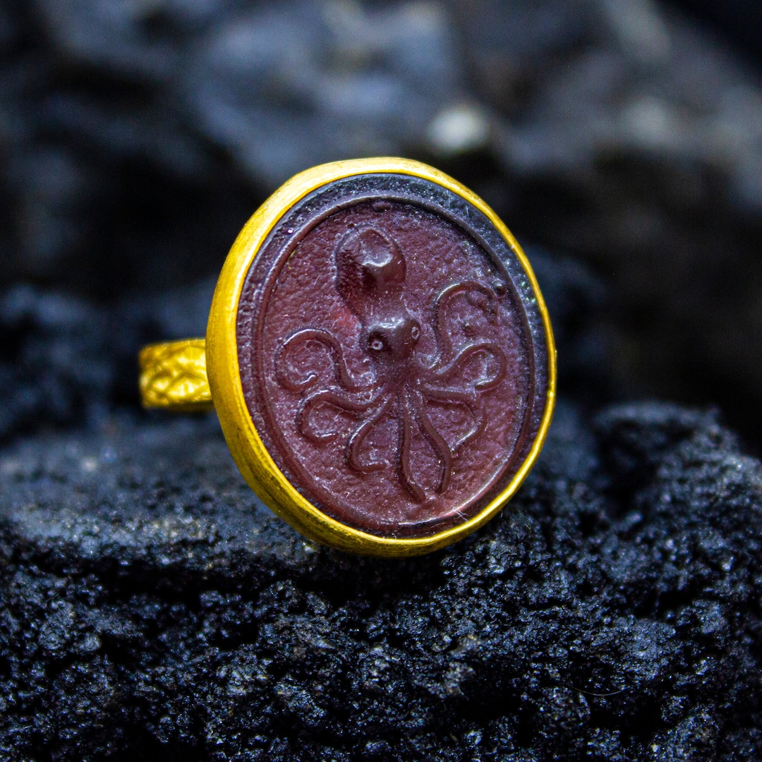 Octopus Intaglio Silver Ring | 925 Sterling Silver | Sea Life Nautical ...