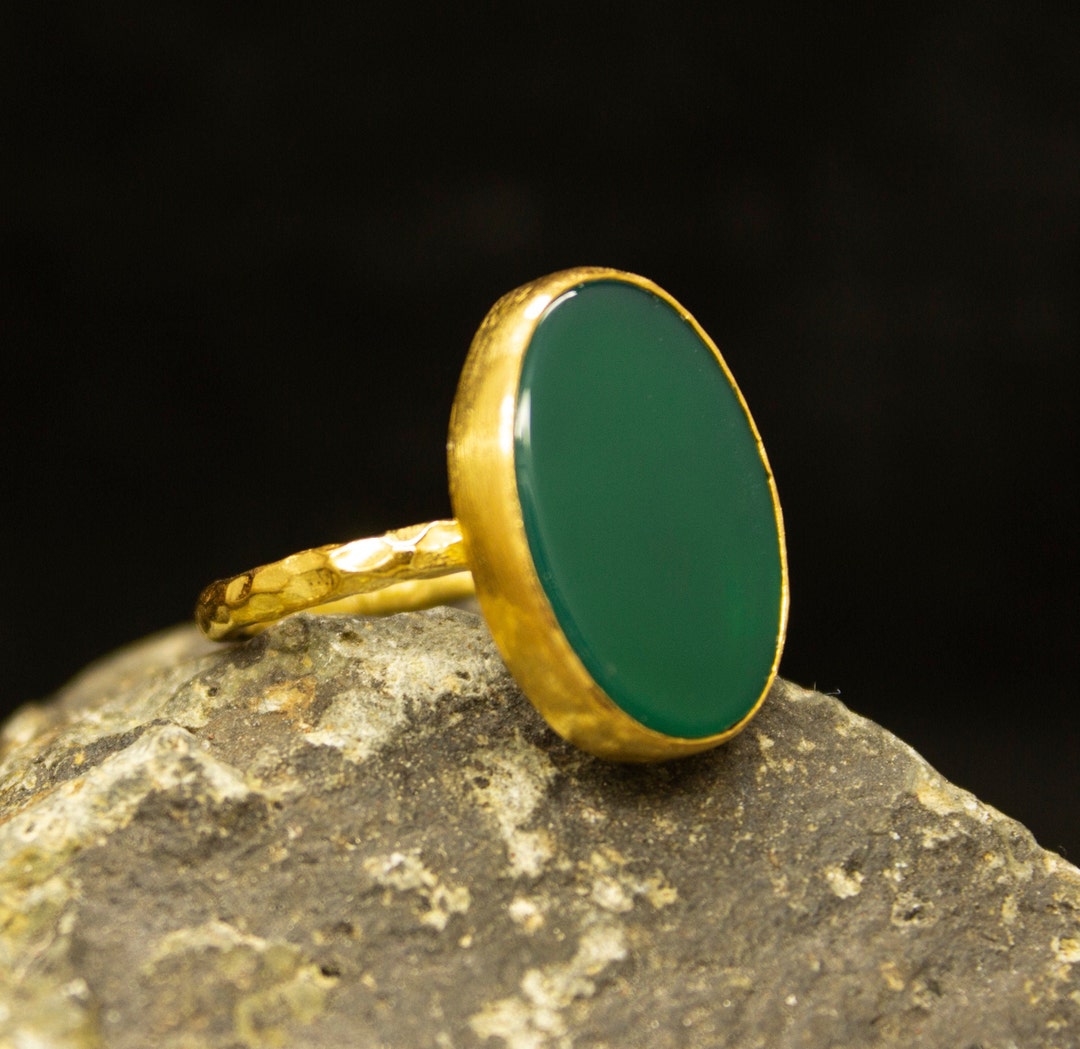 Emerald Green Jade Ring | Green Stone Statement Ring | 925 Sterling ...