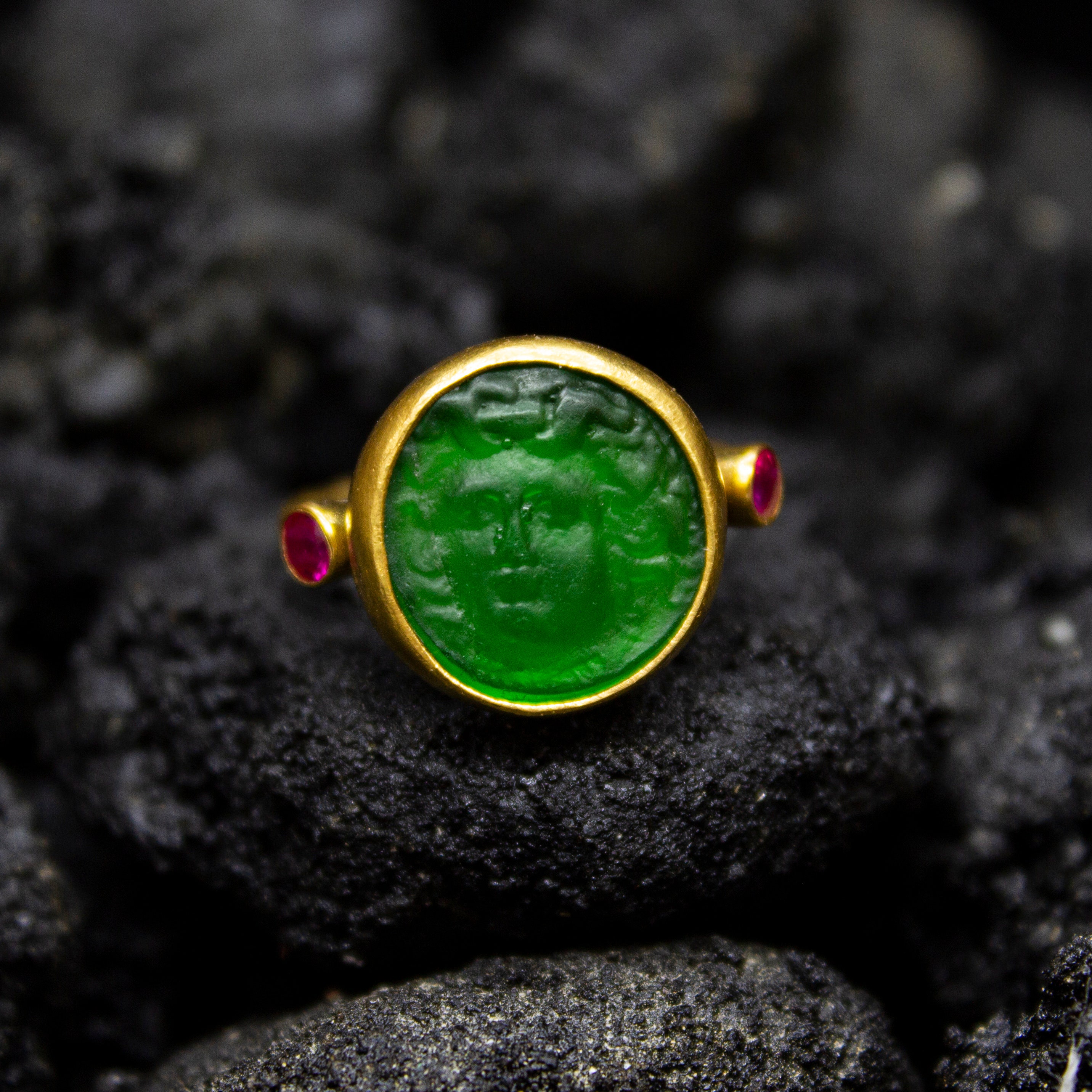 Greek Medusa Intaglio Glass Signet Ring | 925 Sterling Silver | Ancient ...