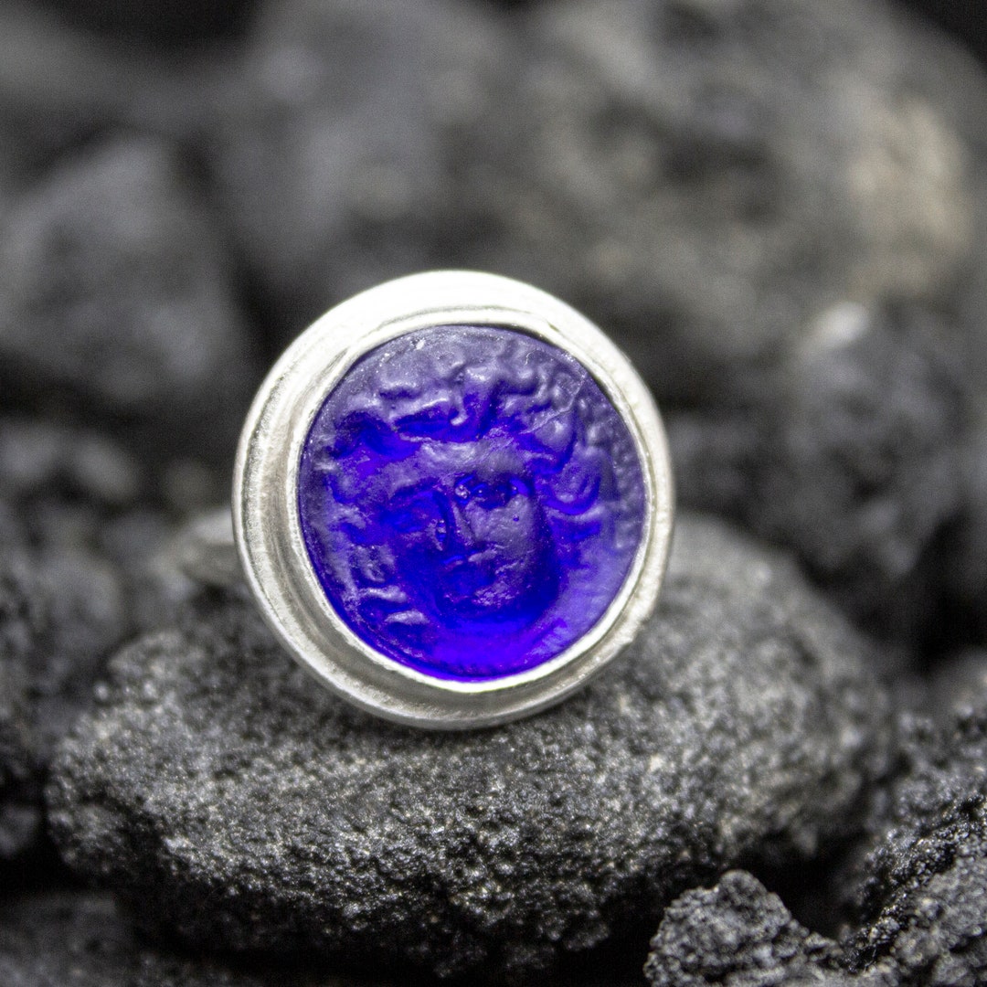 Intaglio Glass Medusa Ring | 925 Sterling Silver | Greek Intaglio ...