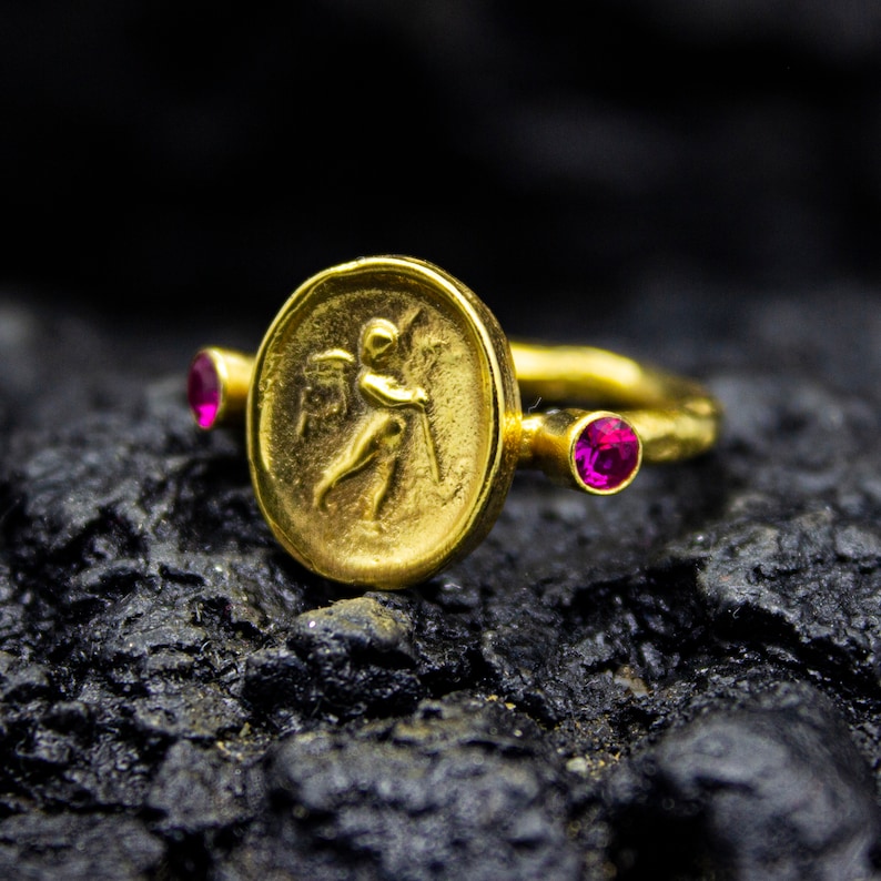 Guardian Angel Signet Ring | 24K Gold Plated 925 Sterling Silver ...
