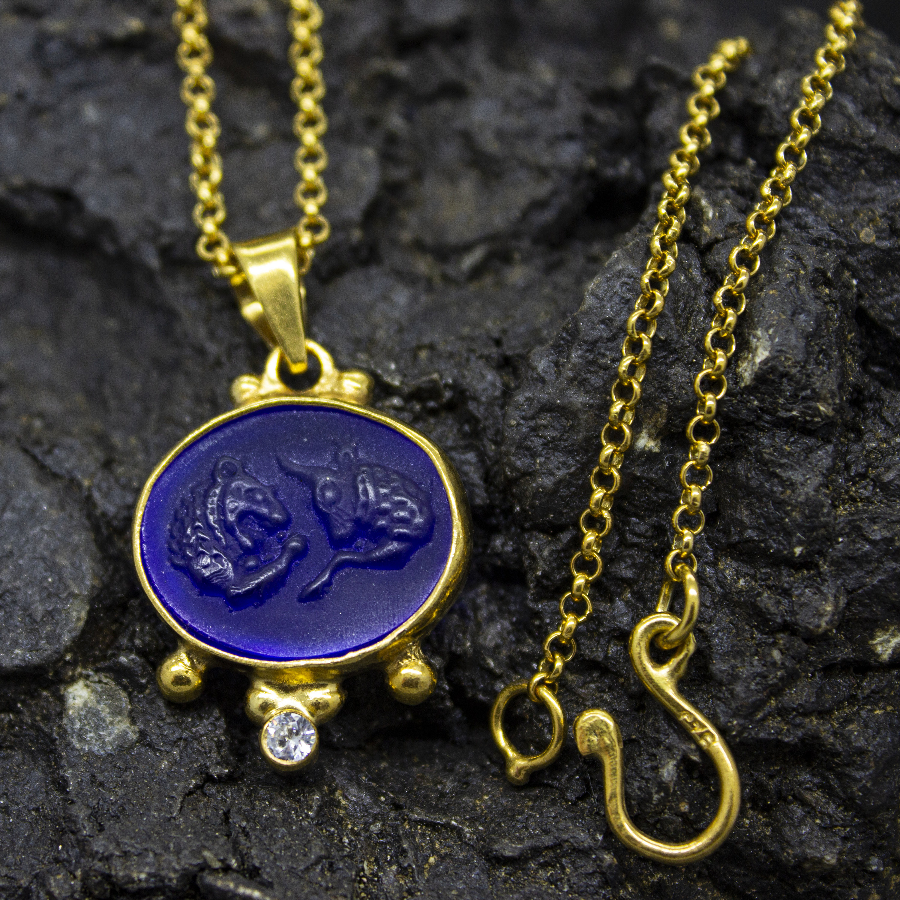 Ancient Lydia Lion and Bull Intaglio Necklace 925 Sterling | Etsy