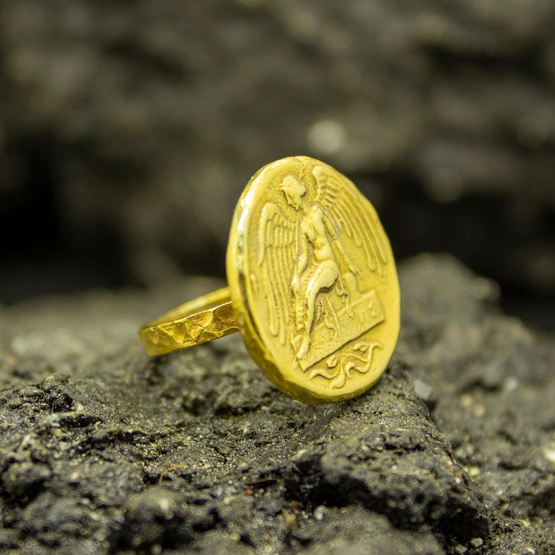 Angel Medallion Ring 925 Sterling Silver Roman Guardian - Etsy