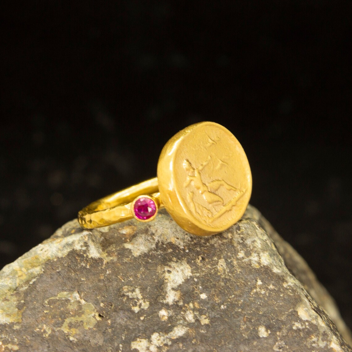 Ancient Greek Art Signed Coin Ring 24K Gold Plated 925 Sterling Silver ...