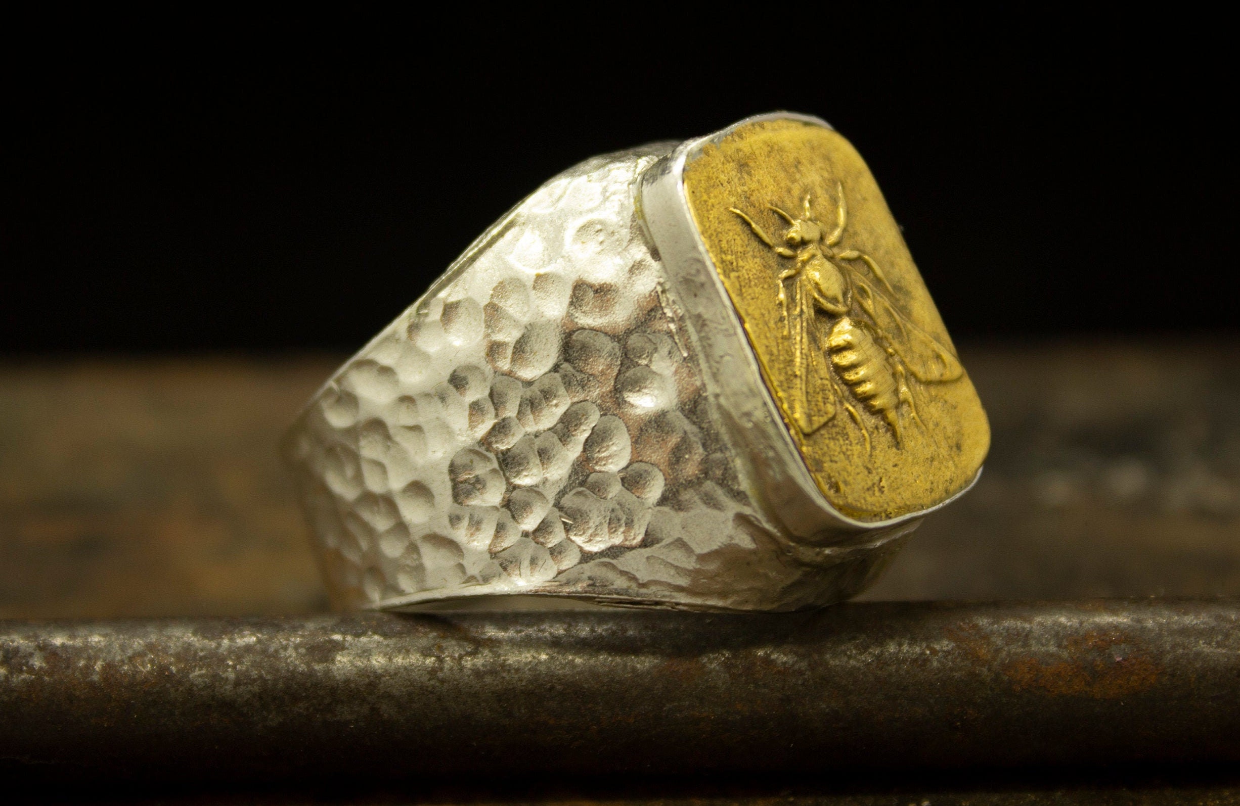 Ancient Honey Bee Roman Coin Ring | Queen Bee Two Tone Ring | 24K Gold ...