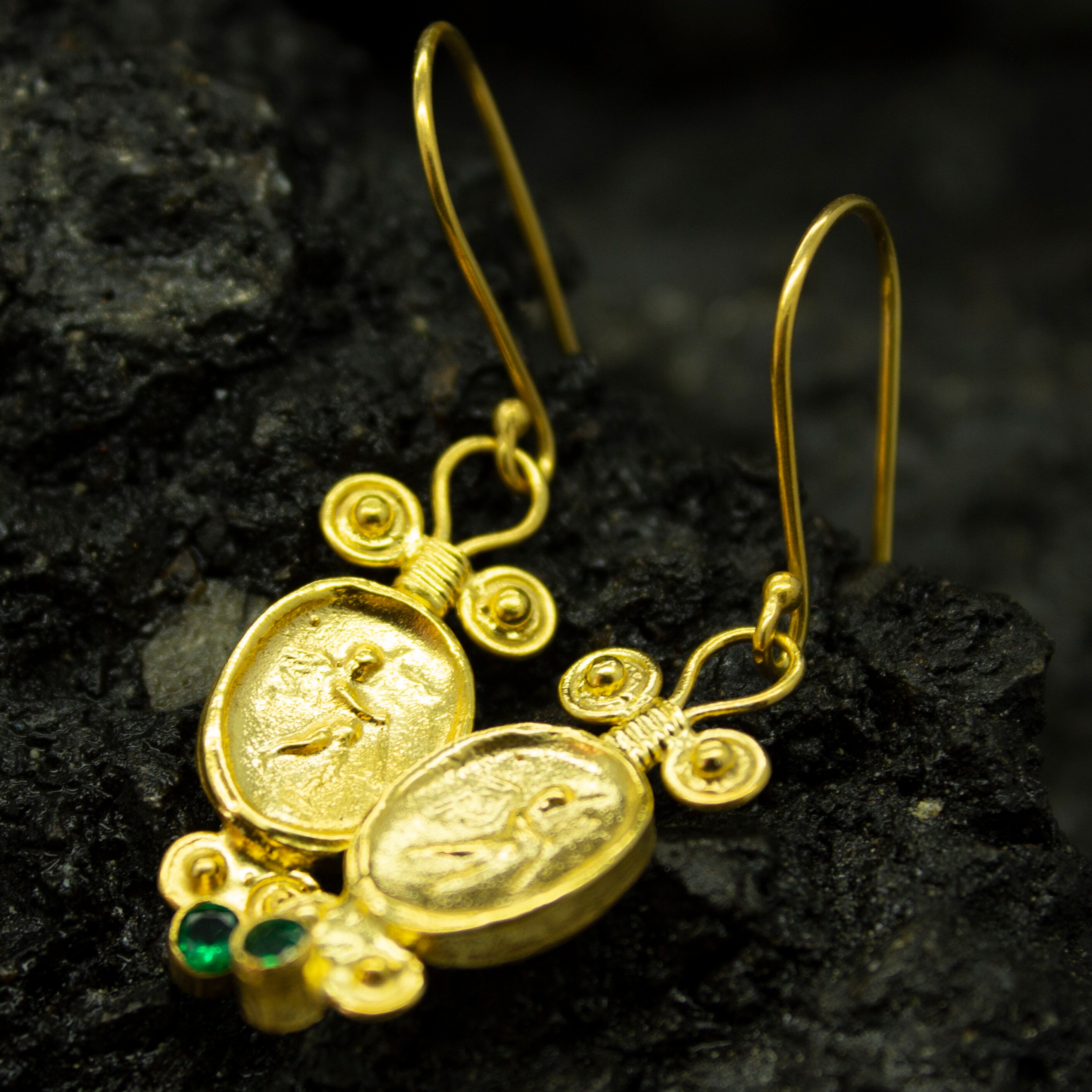 Guardian Angel Medallion Earrings | 24K Gold Plated 925 Sterling Silver ...