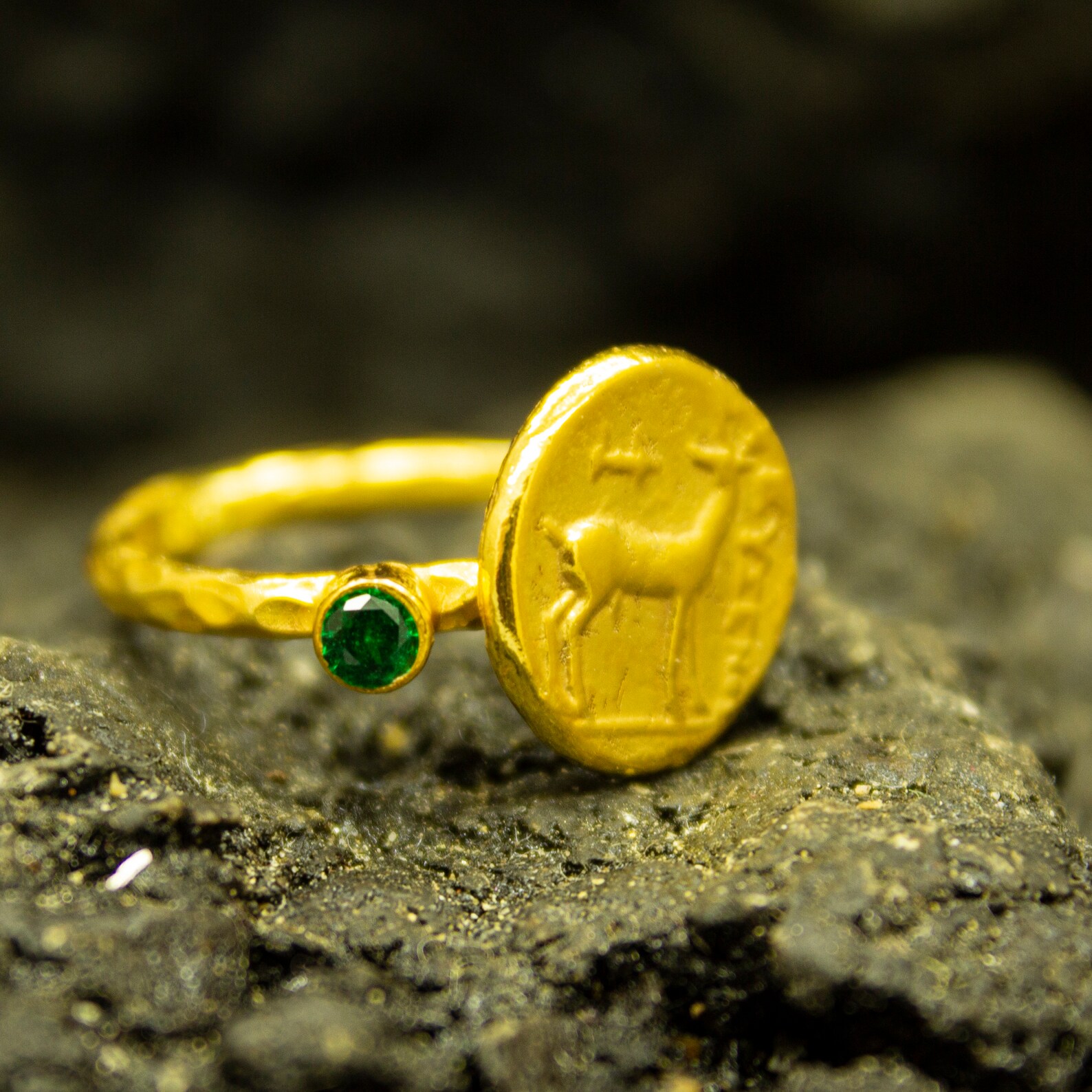 Historical Ancient Deer Coin Ring | 24K Gold Plated 925 Sterling Silver ...