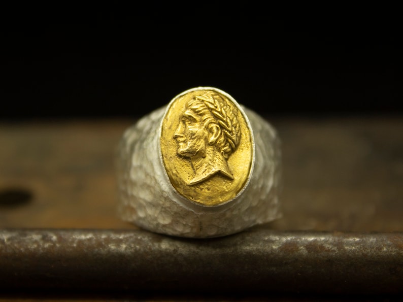 Ancient Roman Art Caesar Gold Coin Signet Ring Two Tone King | Etsy