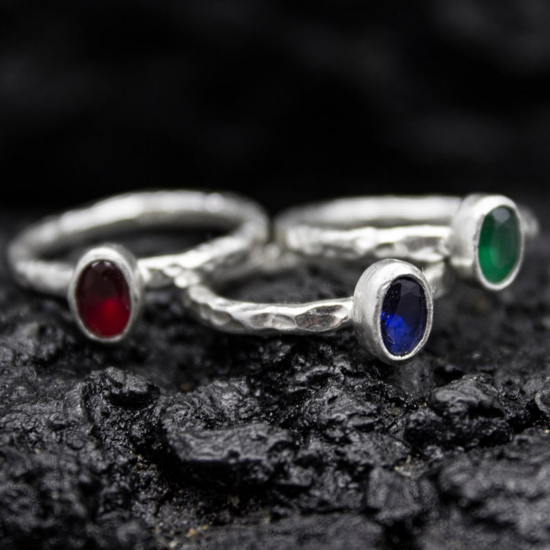 Tiny Gold Ruby Hammered Ring Handmade Stackable Ring 925 - Etsy