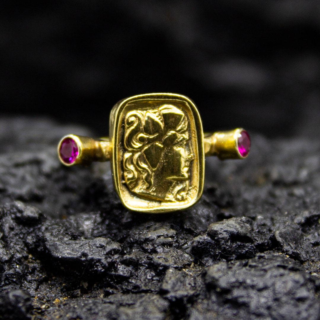 Greek Helen of Troy Signet Ring | 24K Gold Plated 925 Sterling Silver ...
