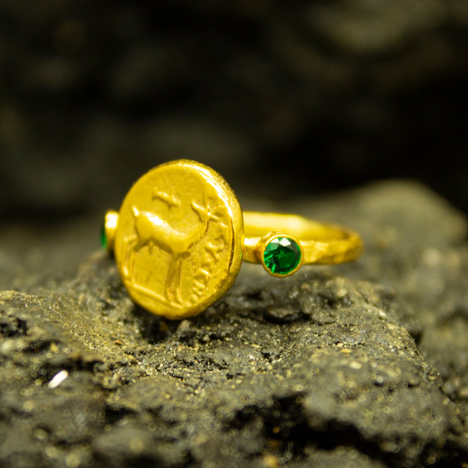 Historical Ancient Deer Coin Ring | 24K Gold Plated 925 Sterling Silver ...