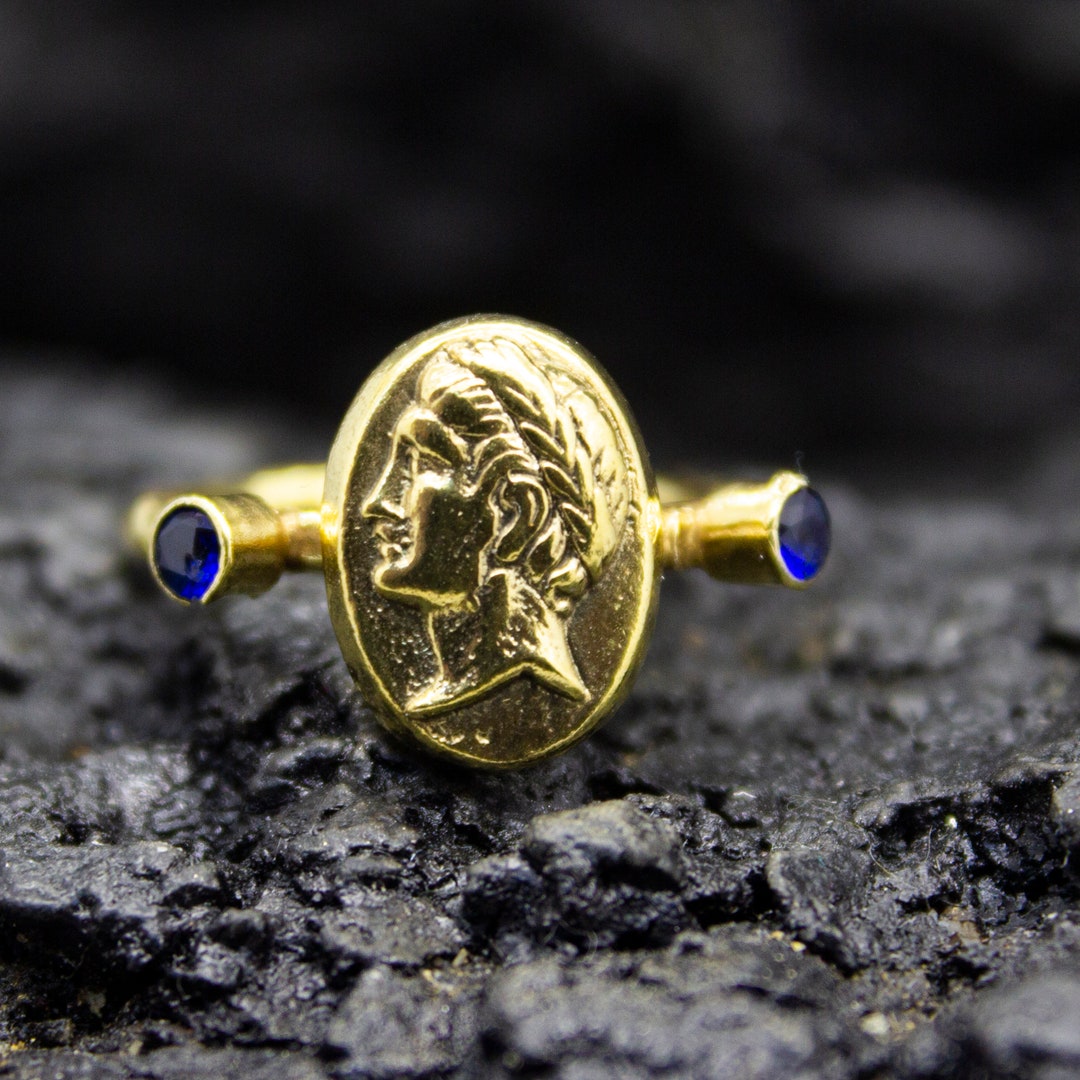 Roman Caesar Coin Signet Ring | Ancient Greek Ring | 24K Gold Plated ...