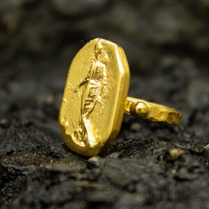 Ancient Greek Woman Signet Ring | 24K Gold Plated 925 Sterling Silver ...