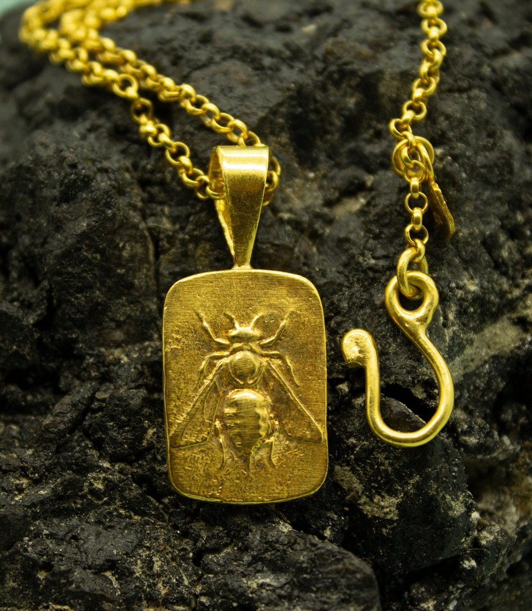 Honey Bee Roman Coin Pendant | 925 Sterling Silver 24K Gold Plated ...