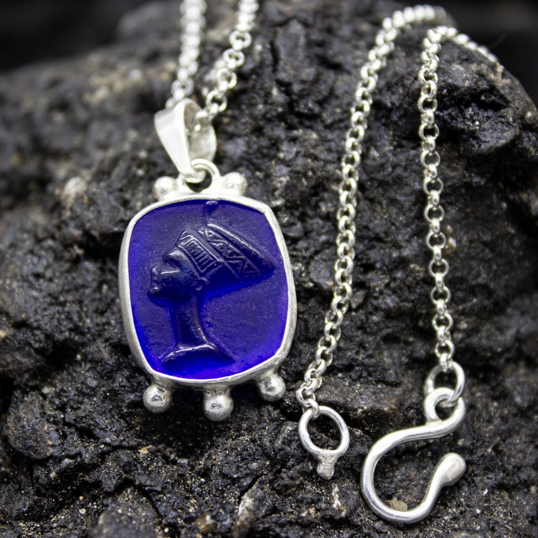 Queen Nefertiti Intaglio Glass Necklace | 925 Sterling Silver ...
