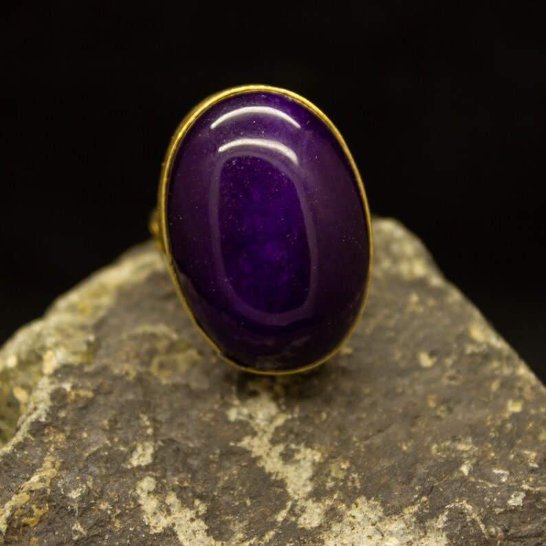 Handcrafted Purple Jade Ring | 24K Gold Plated 925 Sterling Silver ...