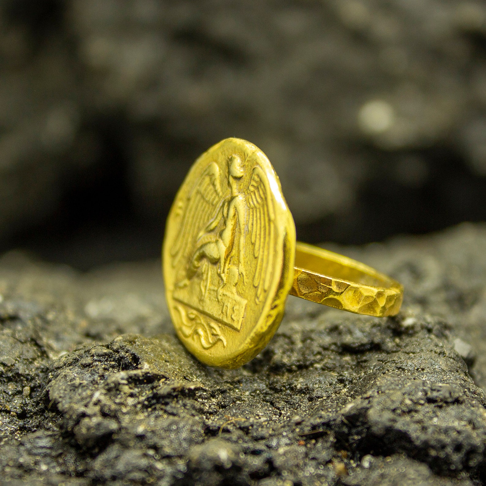 Angel Medallion Ring 925 Sterling Silver Roman Guardian - Etsy