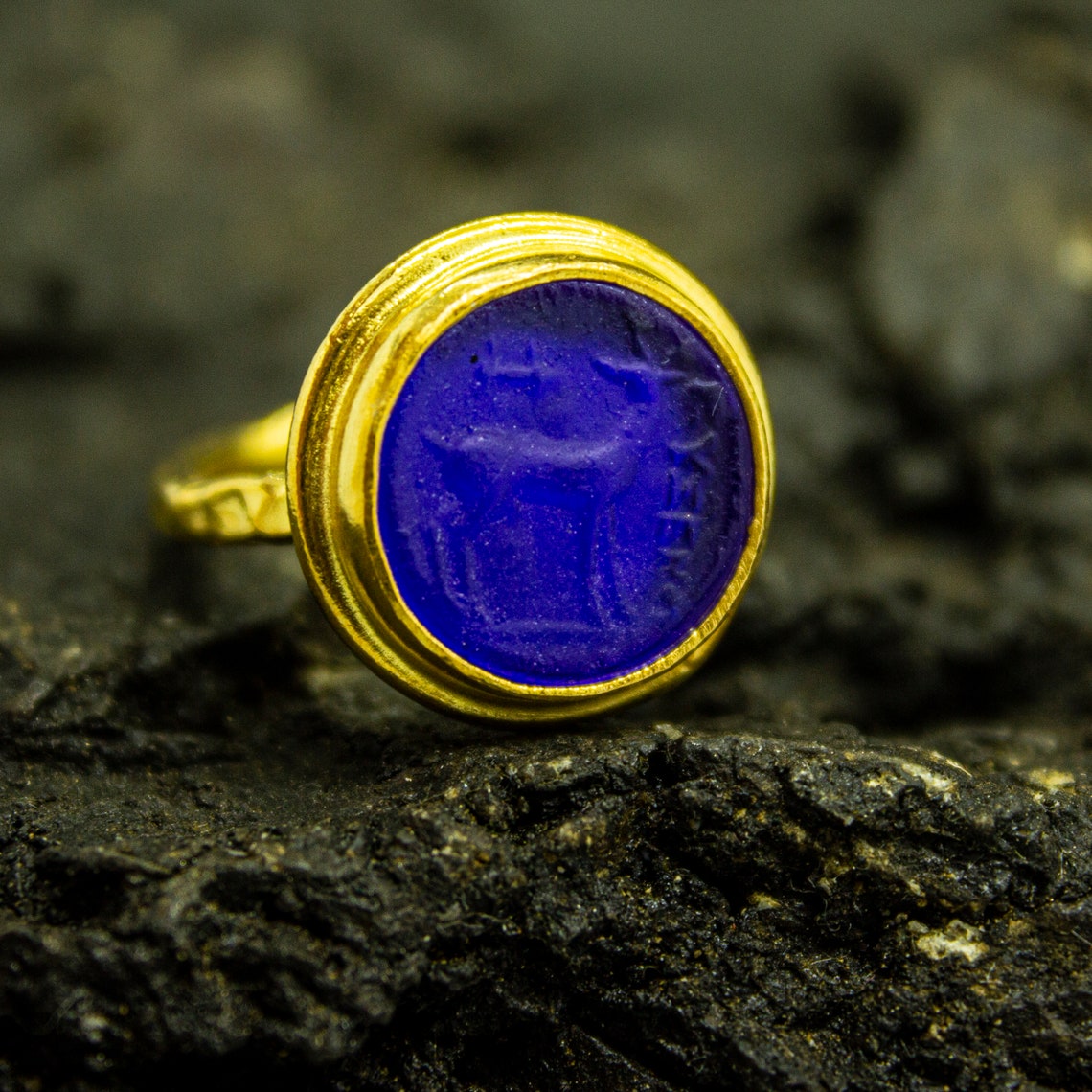 Artemis Ancient Deer Intaglio Glass Ring | 925 Sterling Silver ...