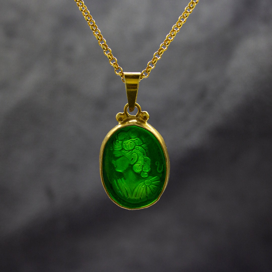 Greek Helen of Troy Intaglio Glass Necklace | 925 Sterling Silver ...