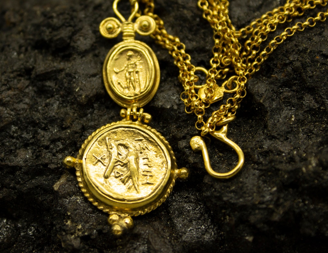 Ancient Greek Hawk Coin Pendant | 925 Silver 24K Gold Plated | Roman ...